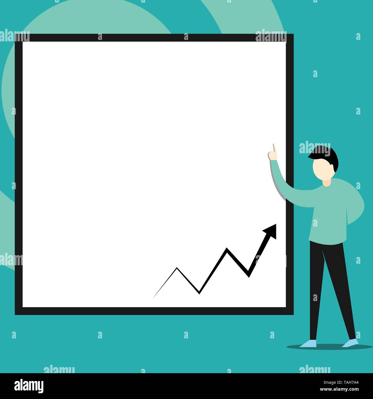 View young man standing pointing up blank rectangle Geometric ...