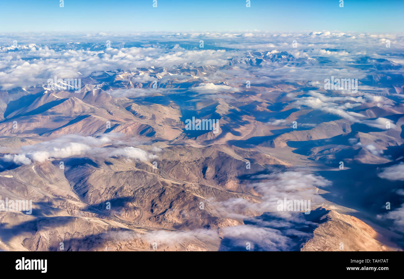 An aerial view of the barren mountains of the Zanskar range of inner ...