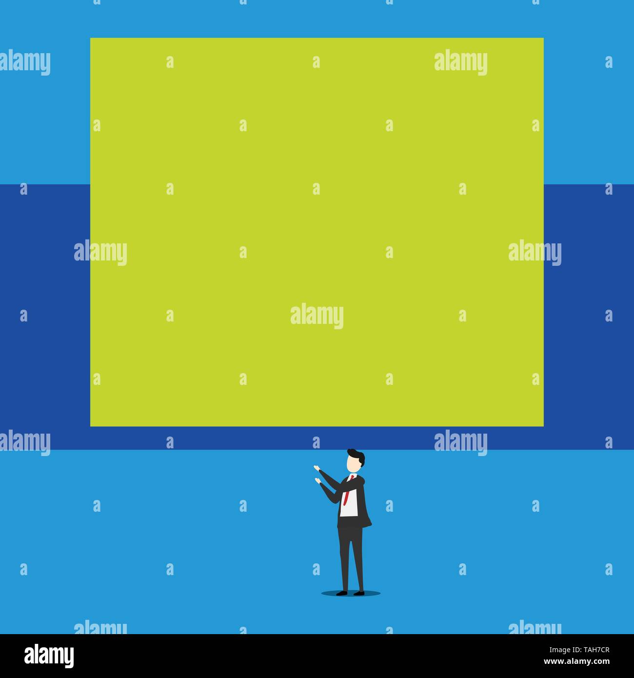 Isolated view young man standing pointing upwards two hands big ...