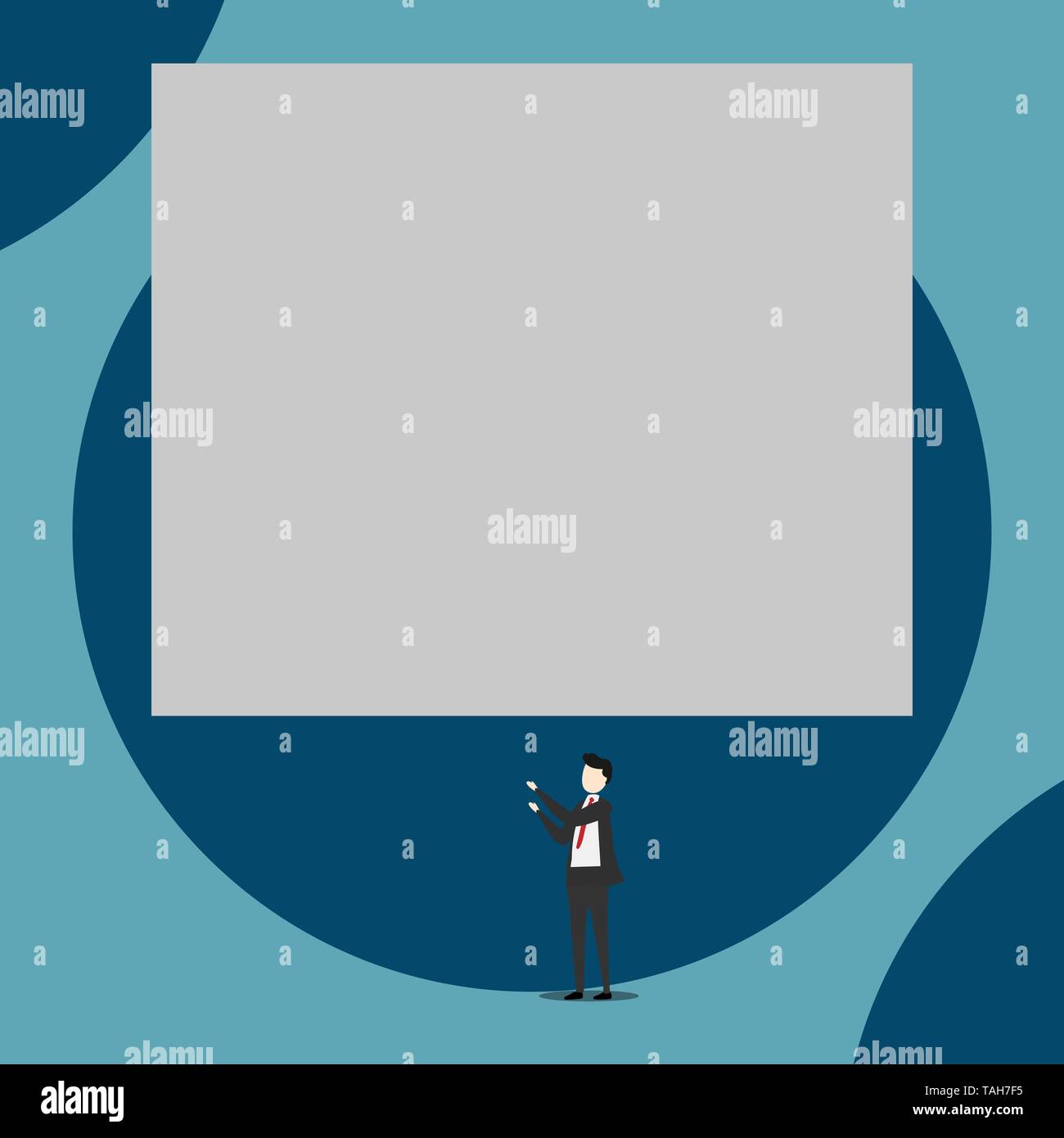 Isolated view young man standing pointing upwards two hands big ...