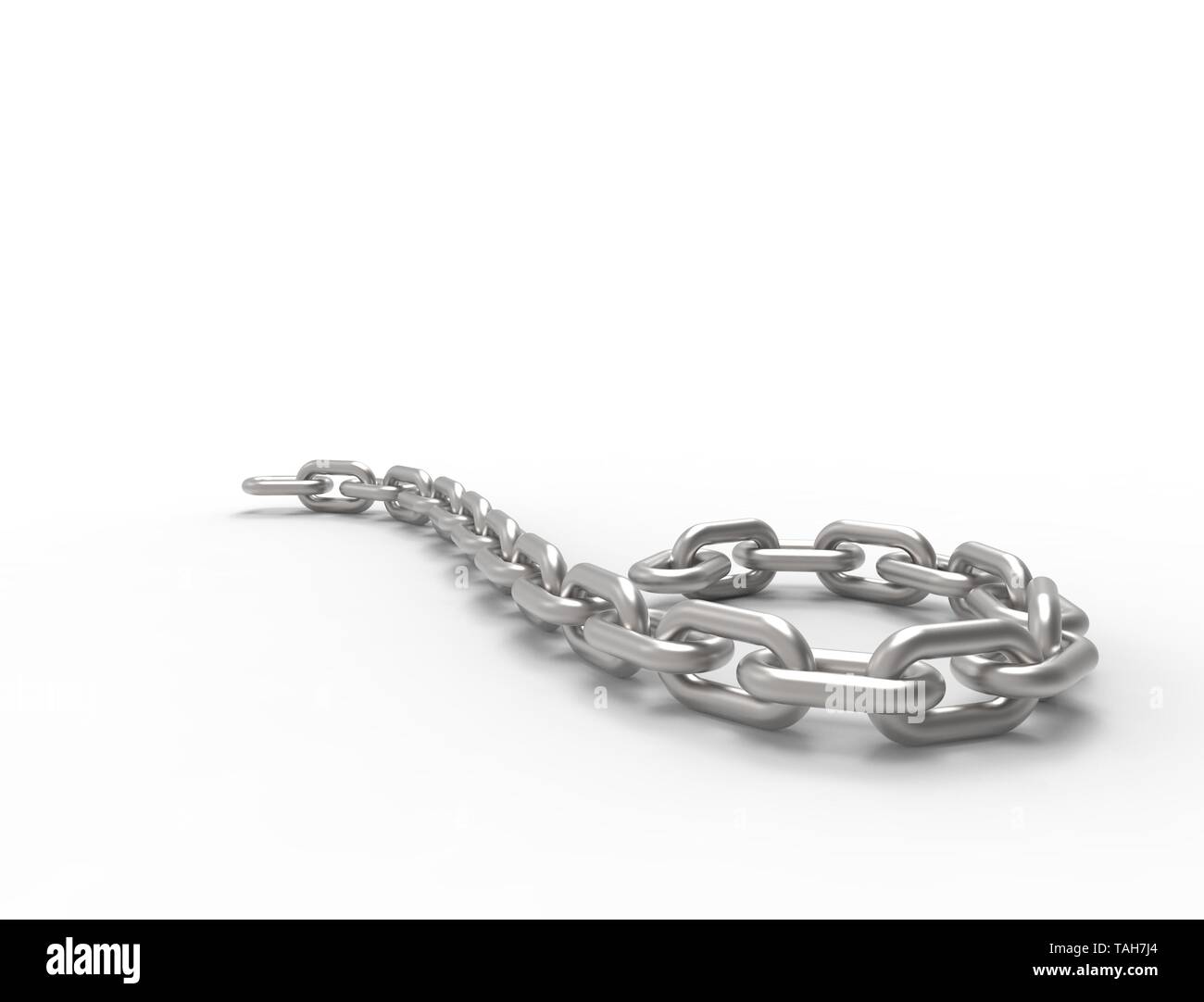 3D rendering 3D illustration of a curling flowing metal chain on white ...