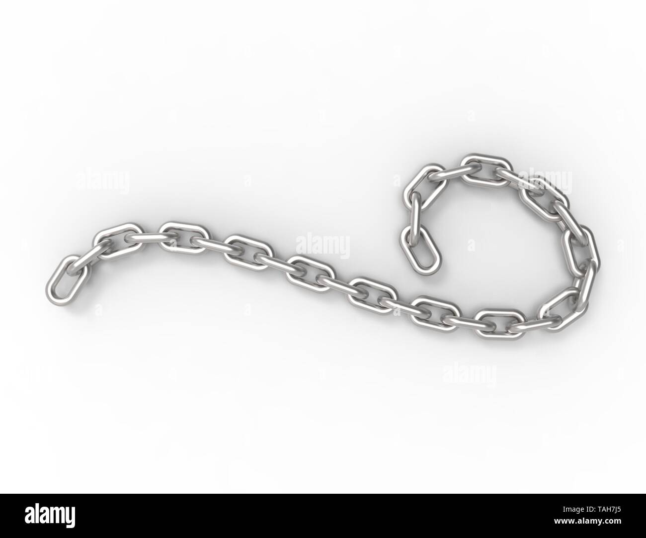 3D rendering 3D illustration of a curling flowing metal chain on white ...