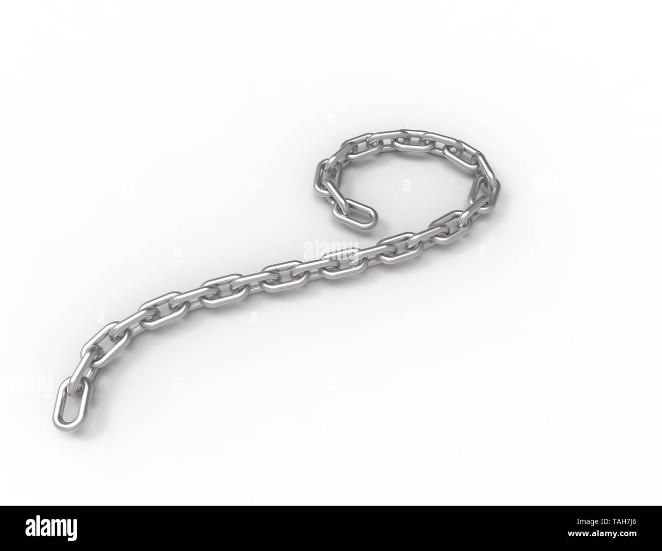 3D rendering 3D illustration of a curling flowing metal chain on white ...