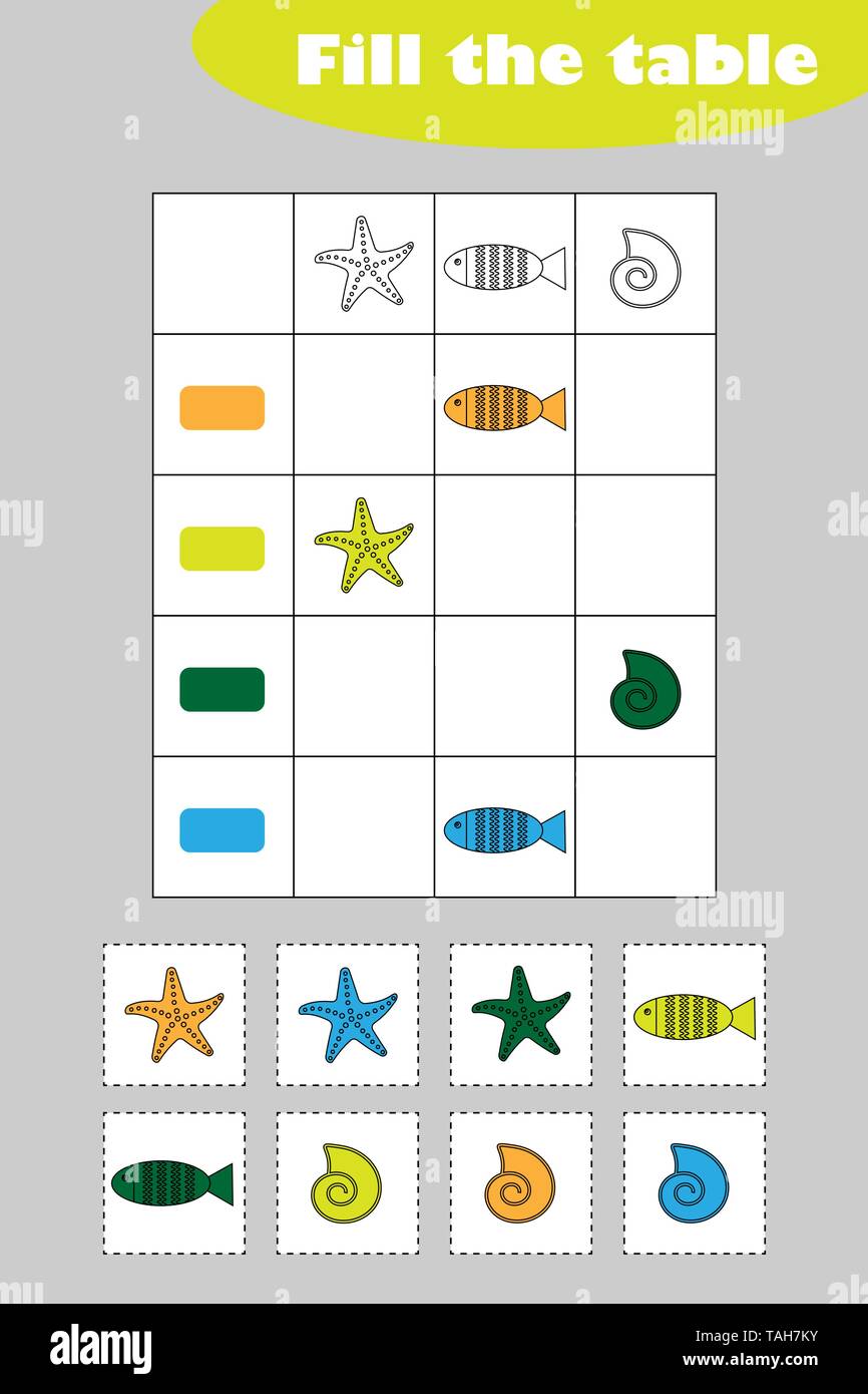 Fill the table with colorful marine pictures for children, fun ...