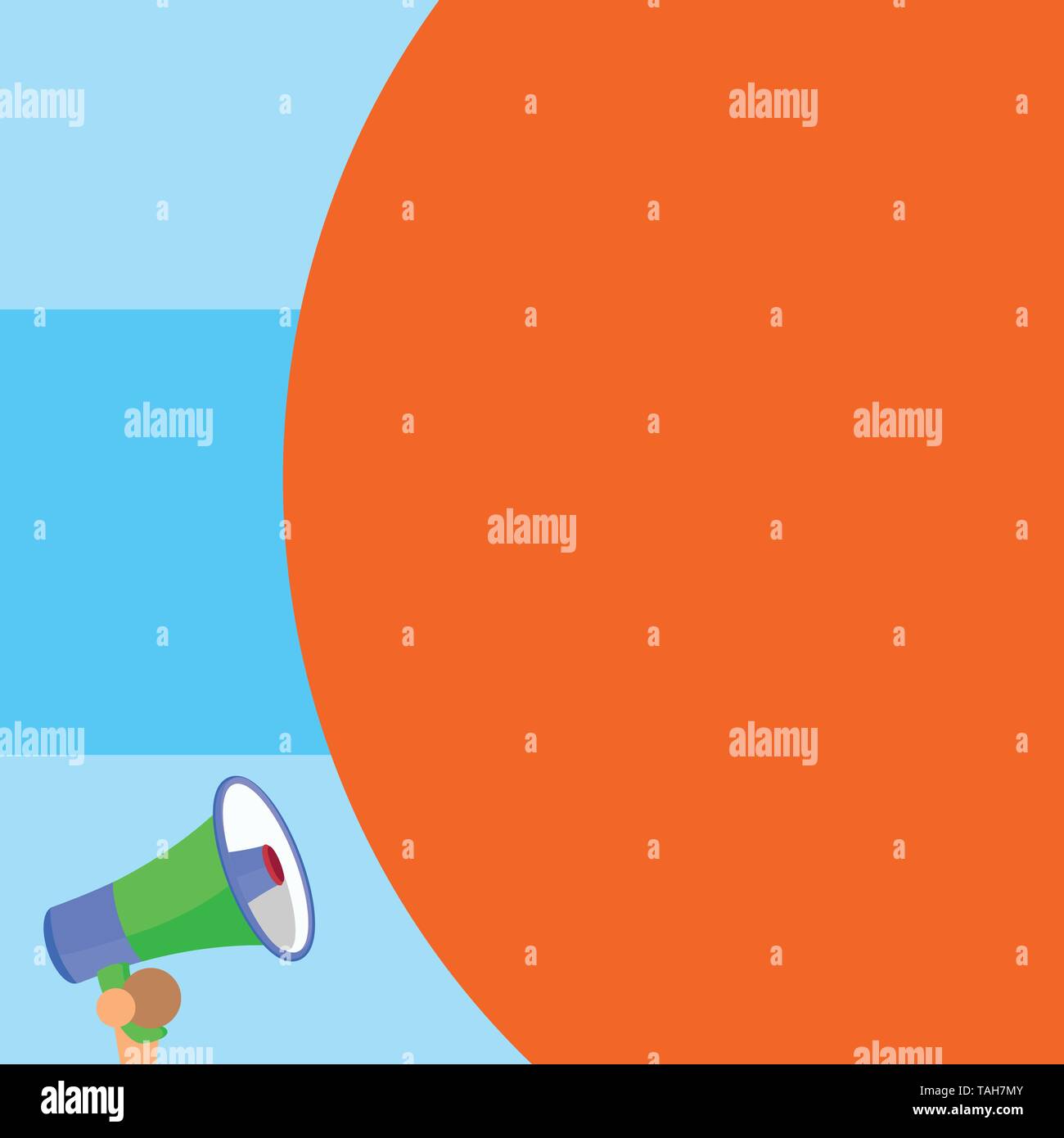 Half part blank huge balloon empty text with small megaphone ...