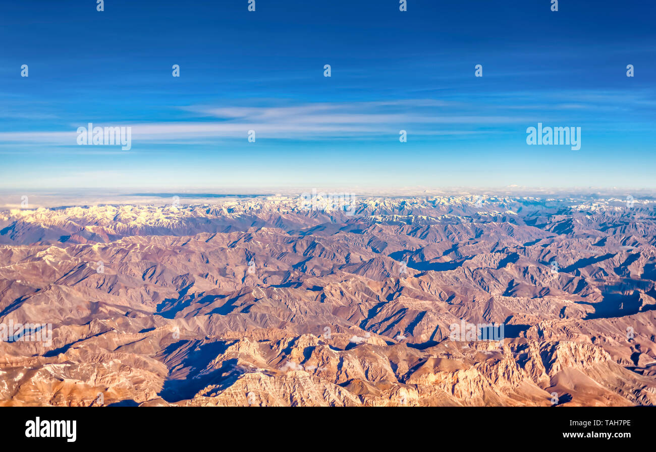 An aerial view of the barren mountains of the Zanskar range of inner ...