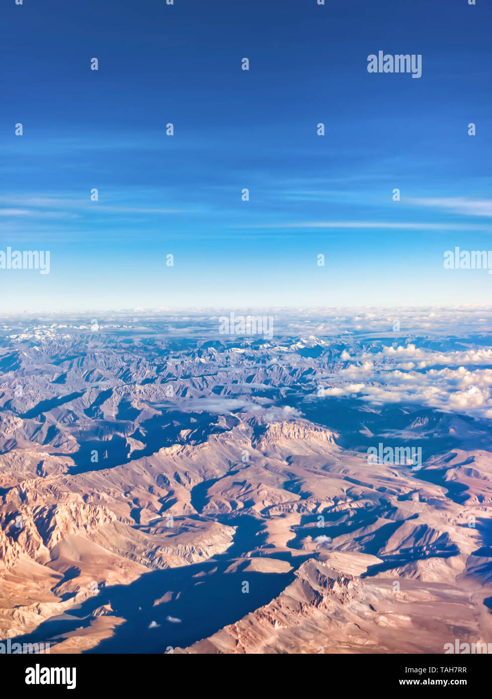 An aerial view of the barren mountains of the Zanskar range of inner ...