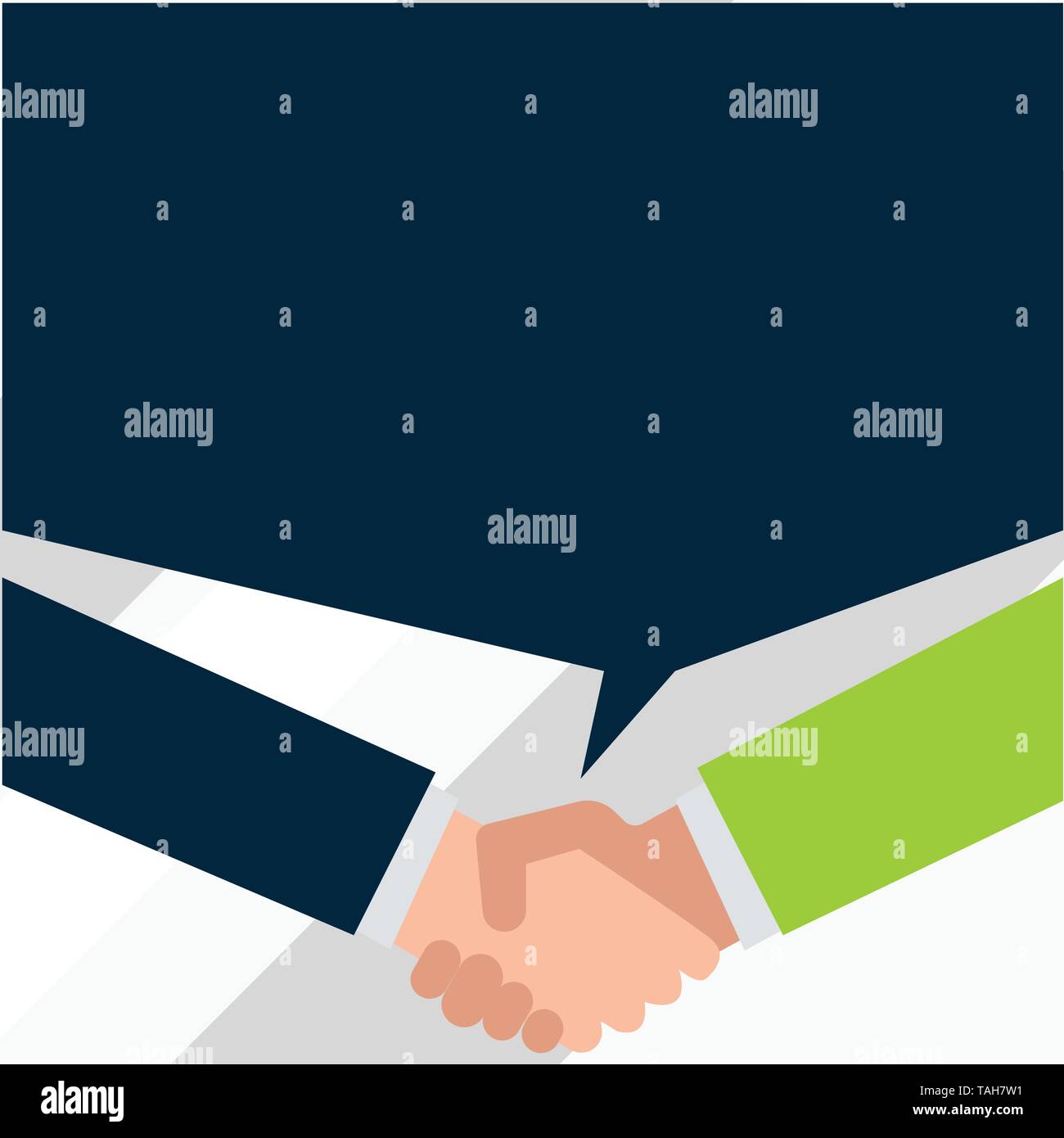 Just two men hands shaking showing a deal sharing blank speech bubble ...