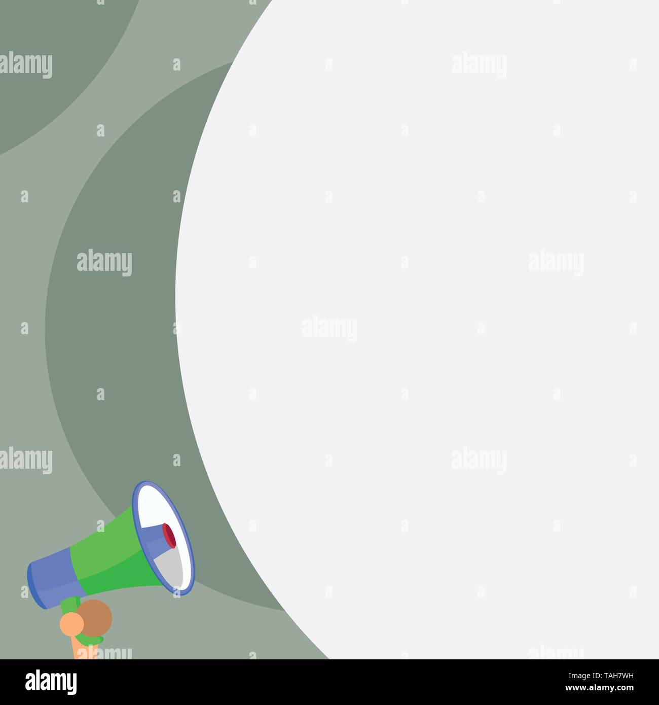 Half part blank huge balloon empty text with small megaphone ...