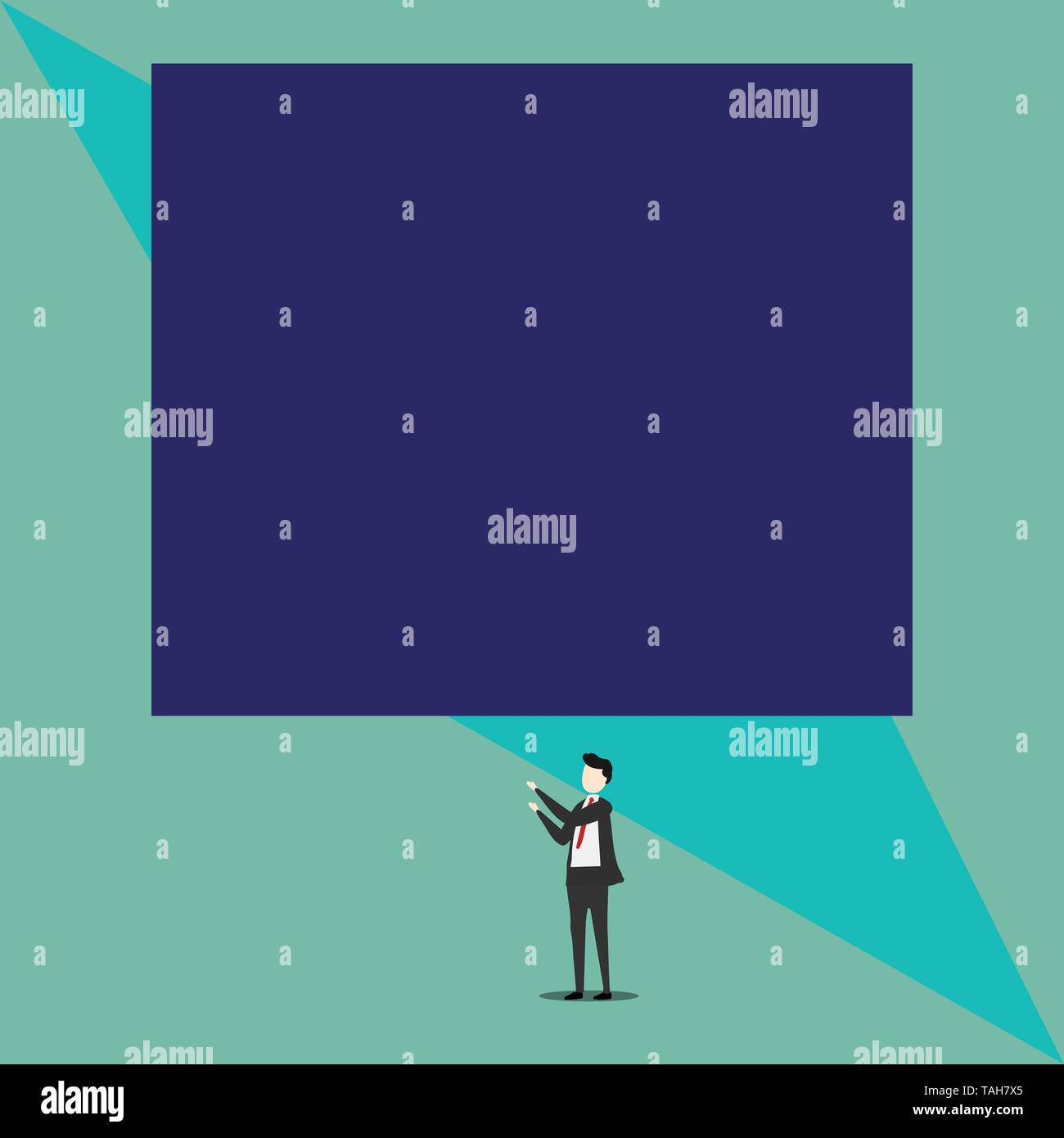 Isolated view young man standing pointing upwards two hands big ...