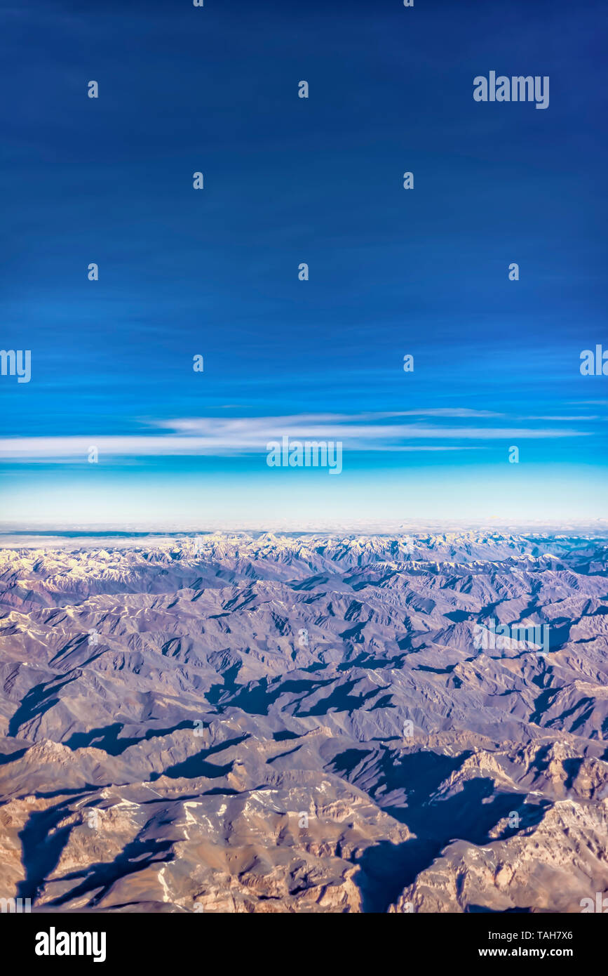 An aerial view of the barren mountains of the Zanskar range of inner ...