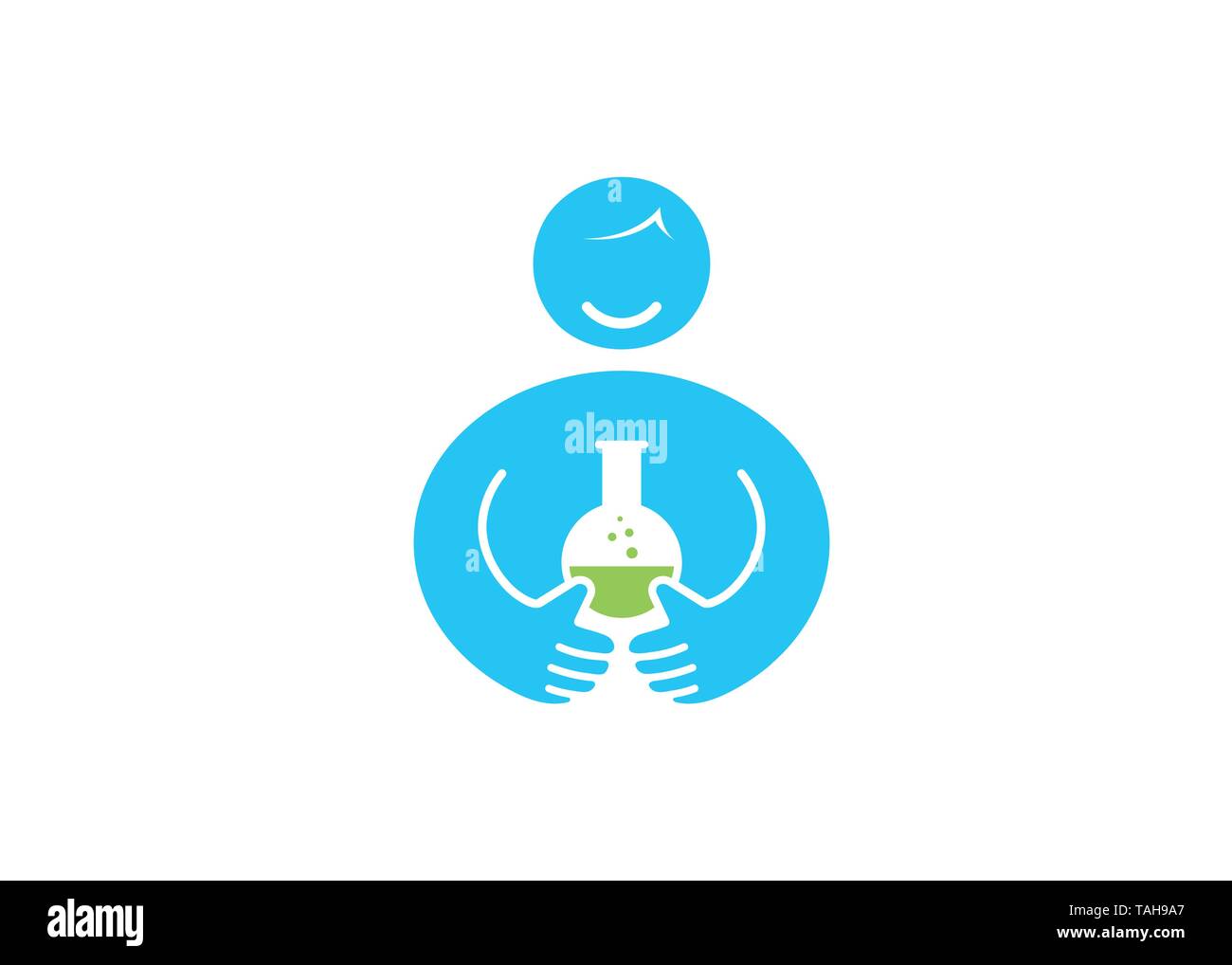 Creative Abstract Body Holding Blue Science Beaker Logo Design Symbol ...