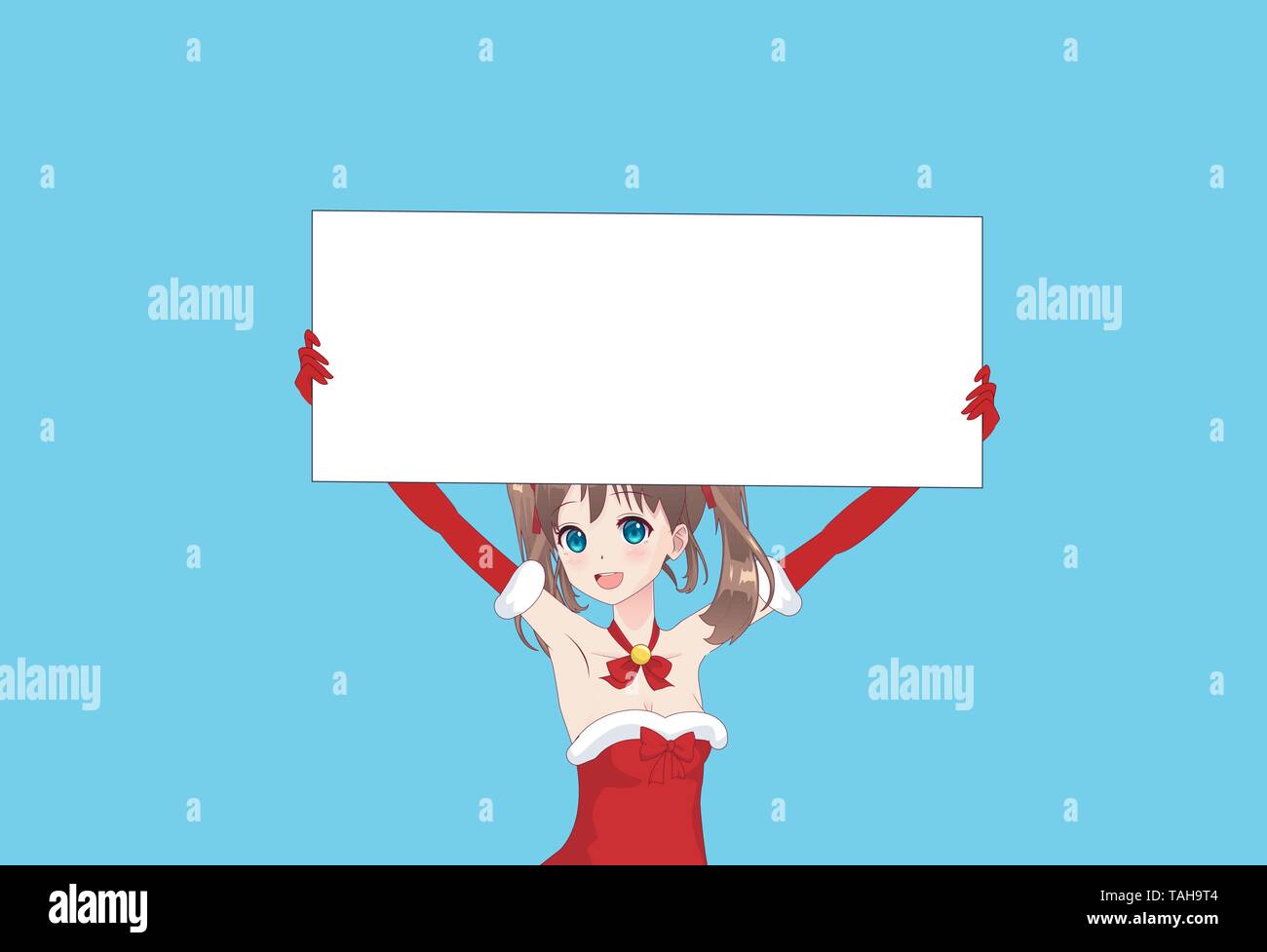 Japanese Asian woman holding white big sign board. Isolated portrait ...
