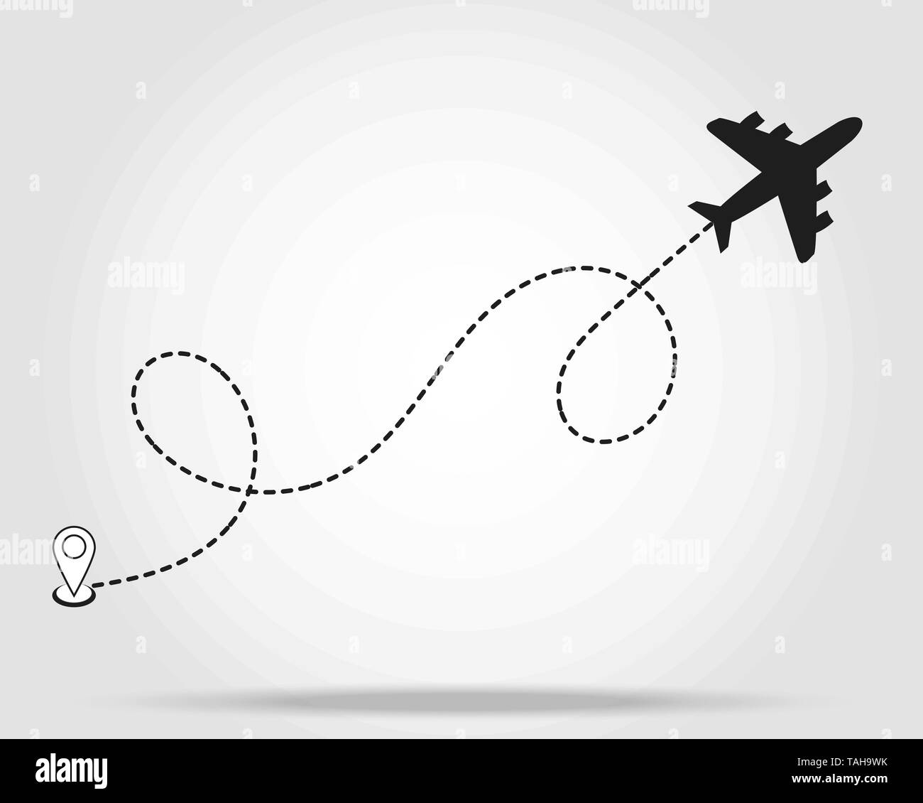 Airplane line path vector icon of start point and dash line trace for ...