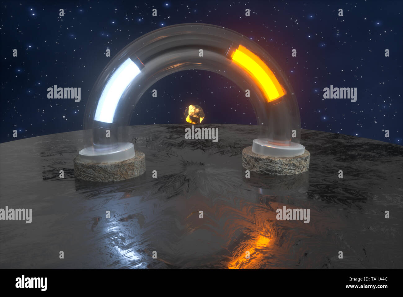 3d rendering, scientific mechanical ring in the outer space. Computer ...