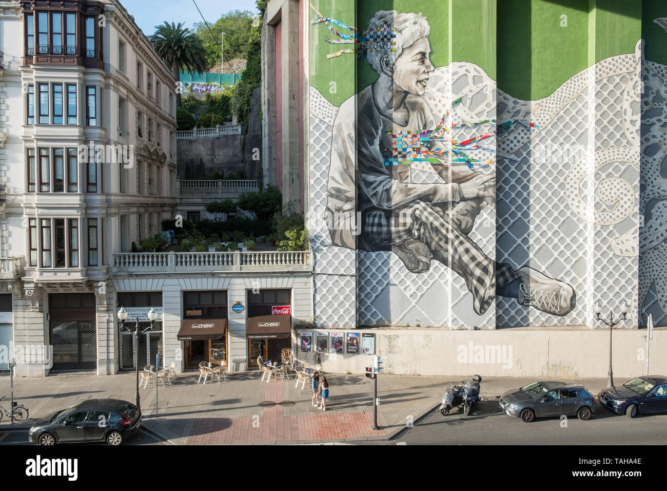 Large scale street art mural on side of building, Bilbao, Basque ...