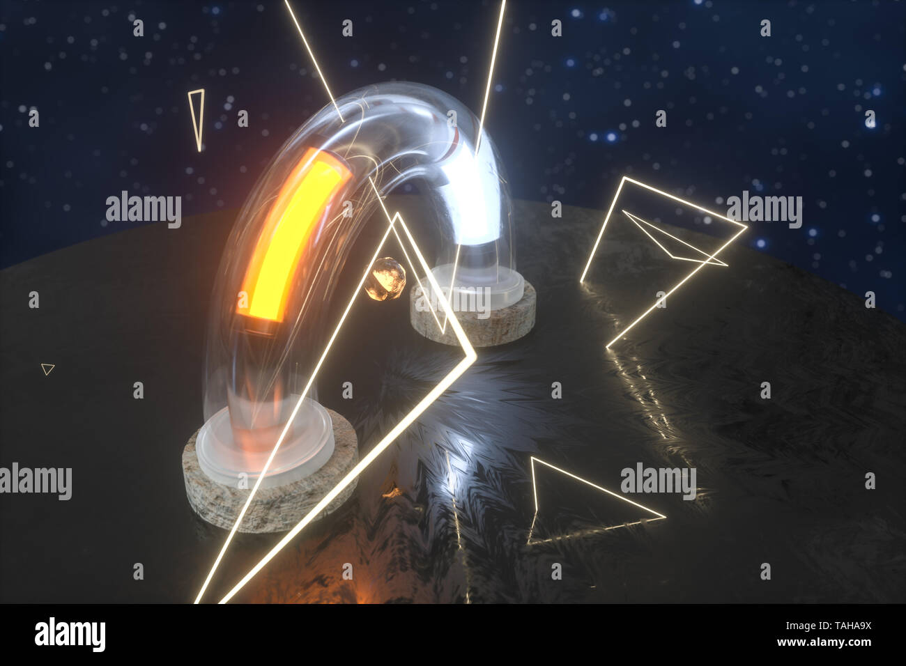 3d rendering, scientific mechanical ring in the outer space. Computer ...
