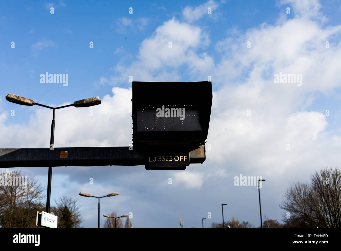 Front view lamp post with two lamps sunny day sky background. Off ...