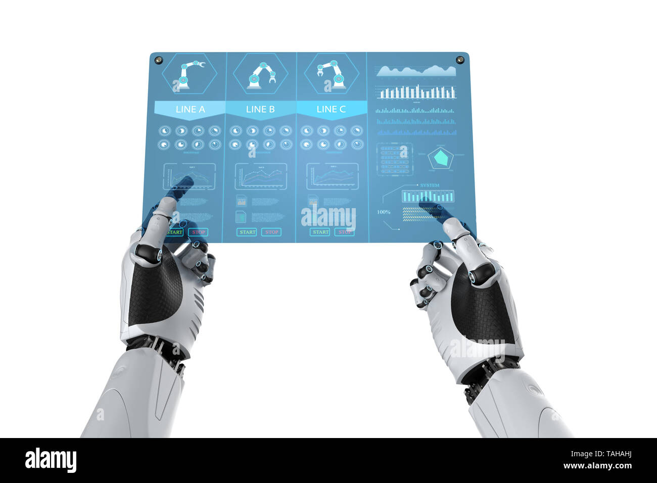 3d rendering robotic hand working with digital tablet Stock Photo - Alamy