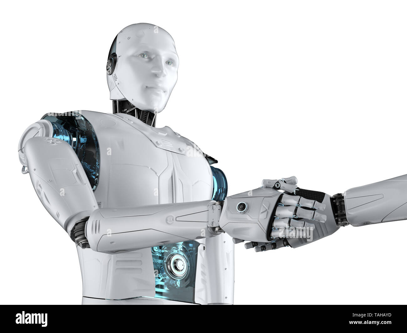 3d rendering robot hand shaking isolated on white Stock Photo - Alamy