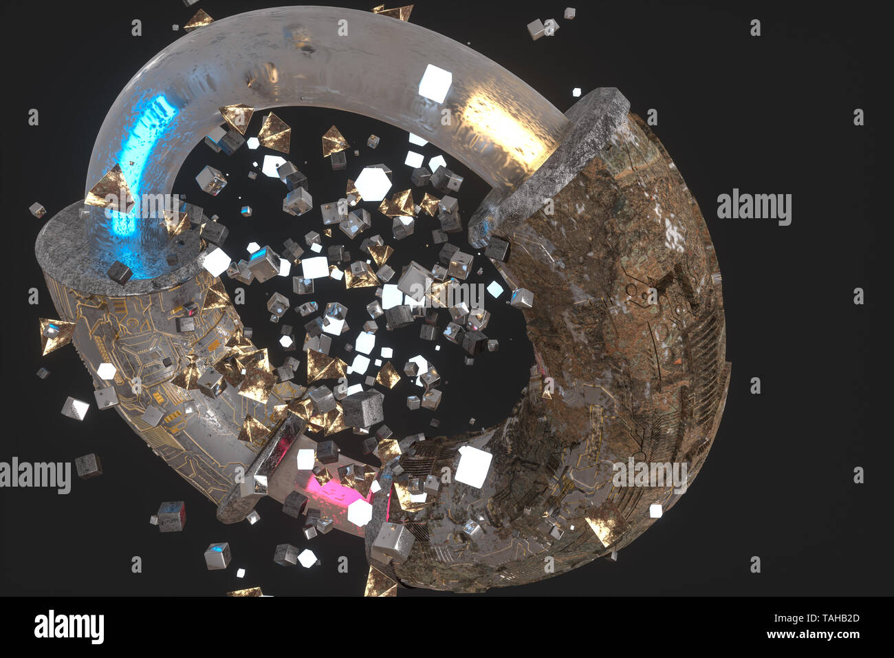 3d rendering, scientific mechanical ring in the outer space. Computer ...