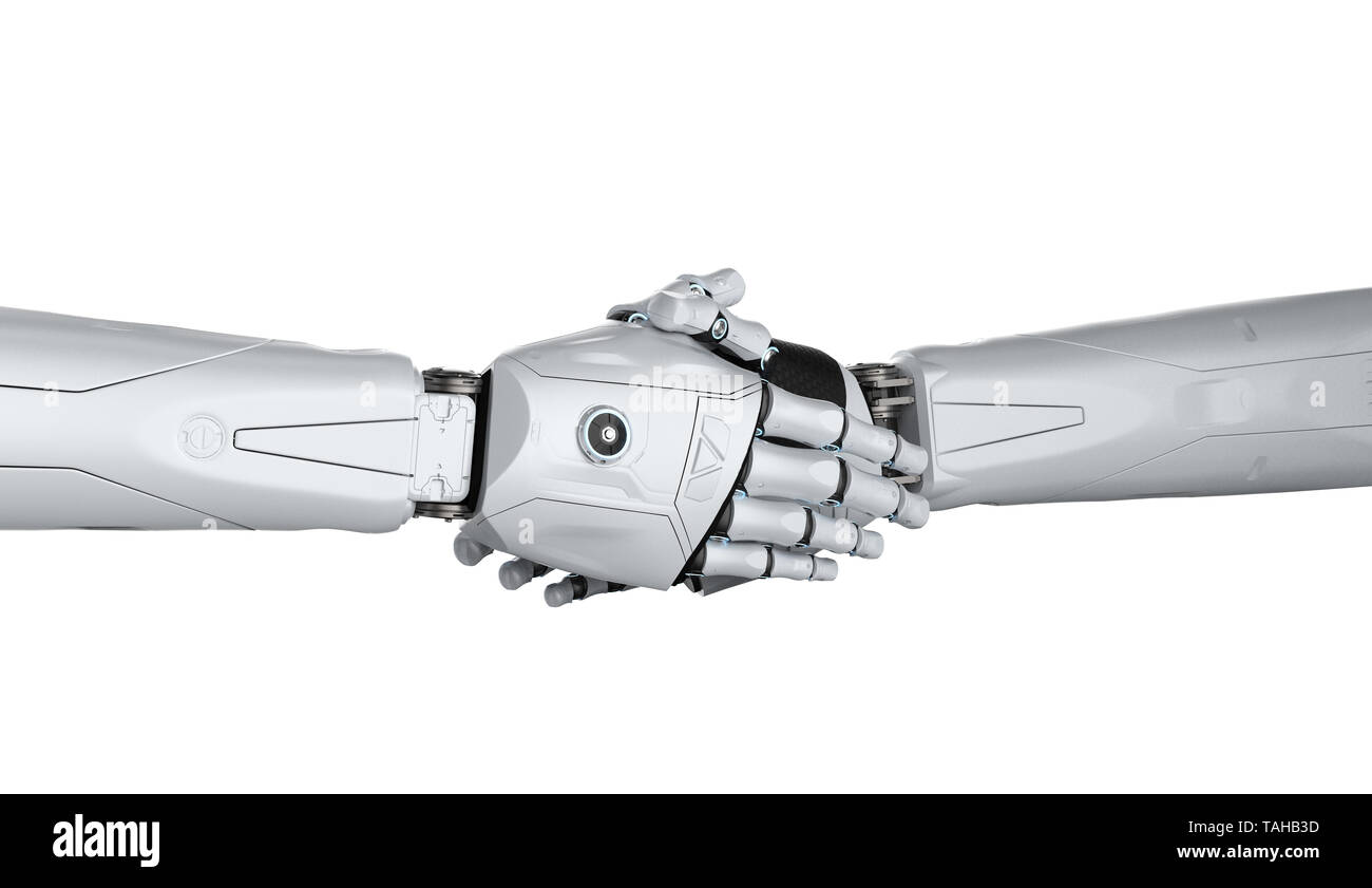 3d rendering robot hand shaking isolated on white Stock Photo - Alamy