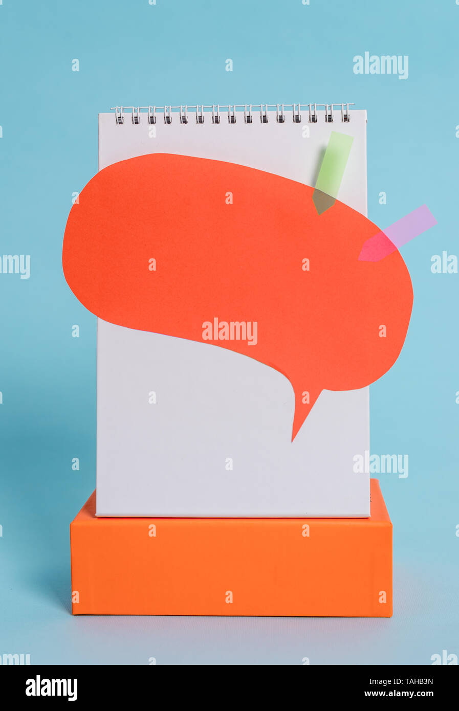 Spiral notepad box speech bubble arrow banners cool colored background ...