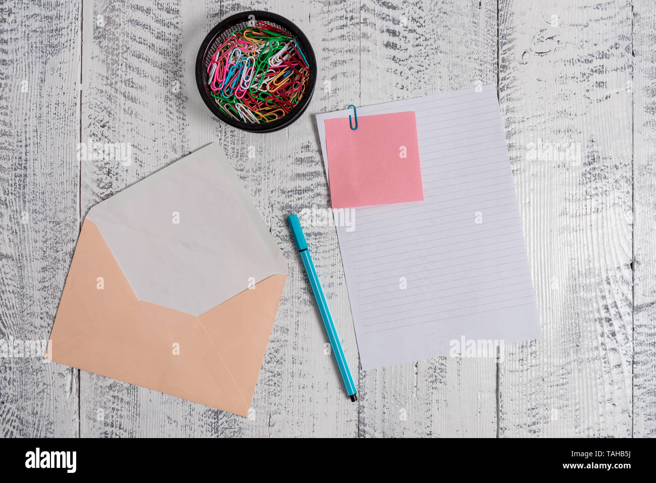 Envelope sheet paper sticky note ballpoint clips holder wooden ...