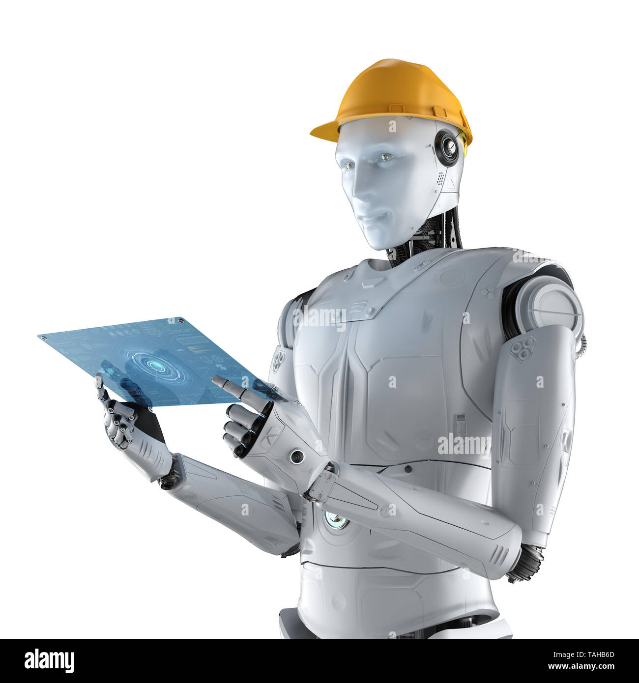 3d rendering engineer robot wearing safety helmet Stock Photo - Alamy