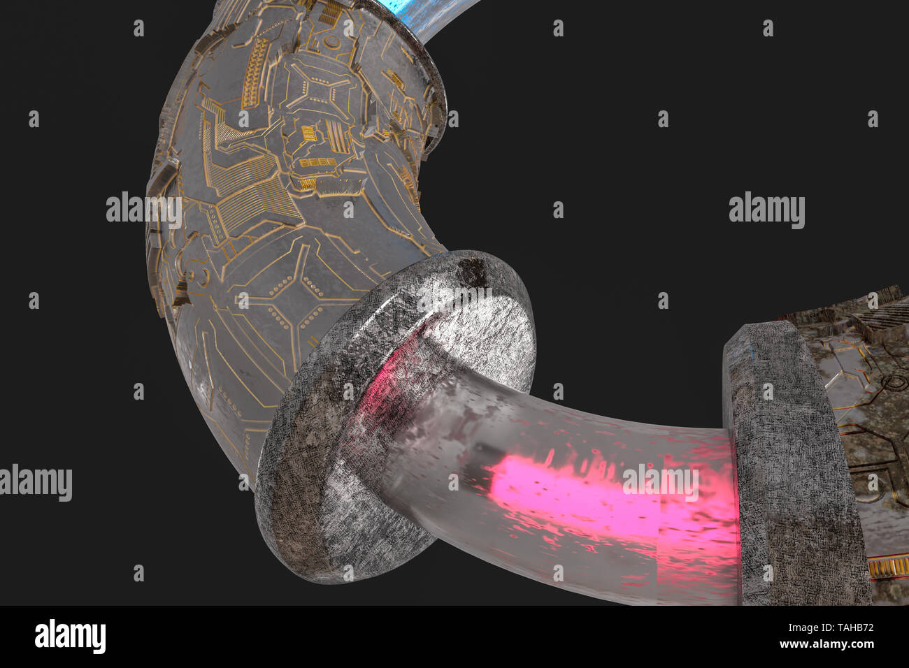 3d rendering, scientific mechanical ring in the outer space. Computer ...