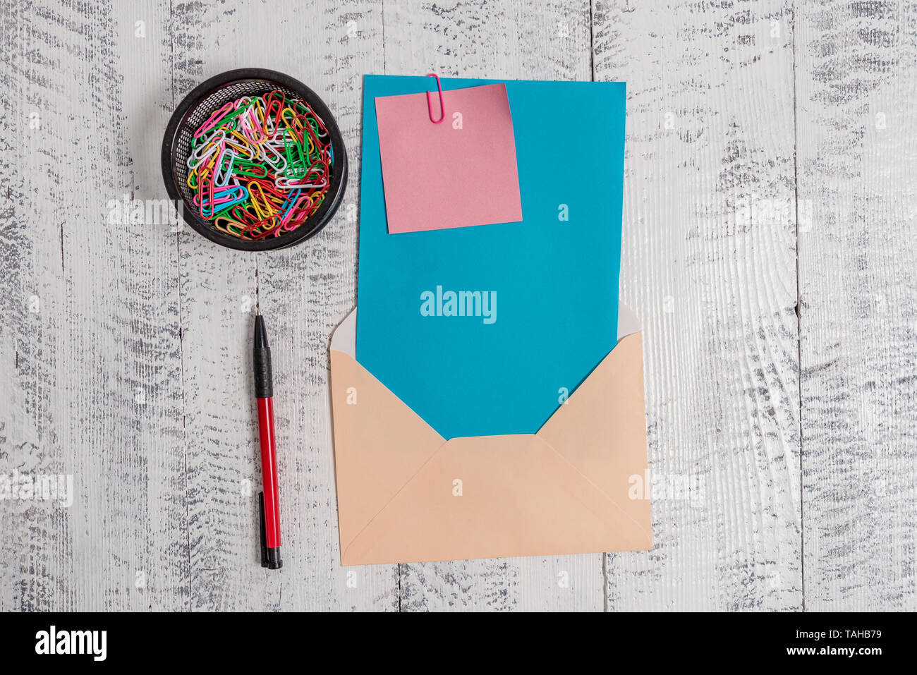 Envelope letter paper sticky note ballpoint clips holder wooden ...