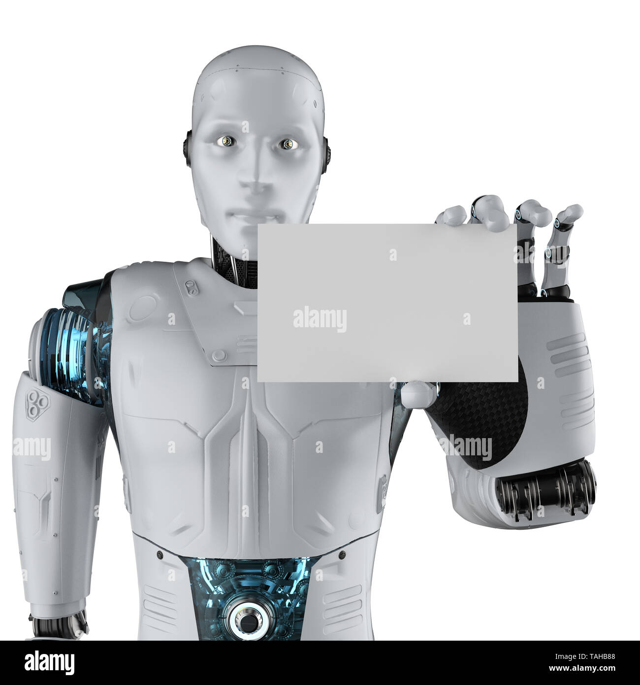 3d rendering robot hand holding blank business card isolated on white ...