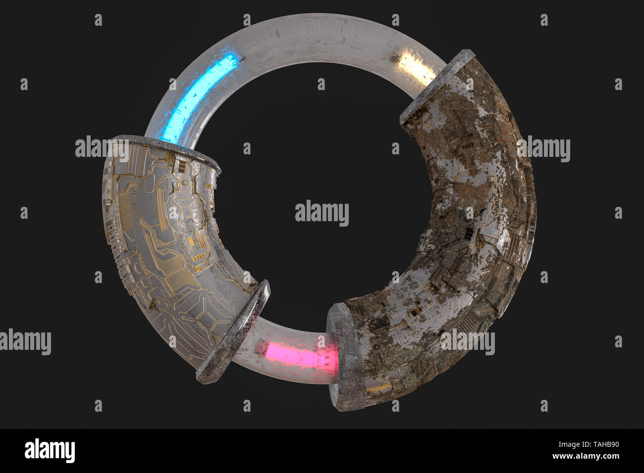 3d rendering, scientific mechanical ring in the outer space. Computer ...