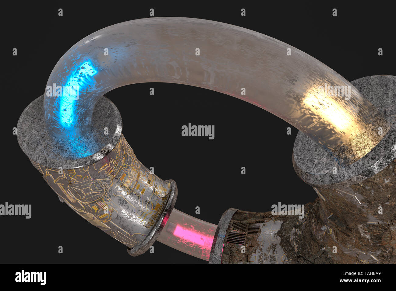 3d rendering, scientific mechanical ring in the outer space. Computer ...