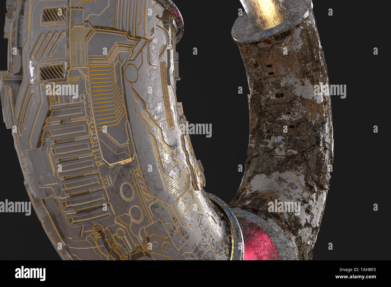 3d rendering, scientific mechanical ring in the outer space. Computer ...