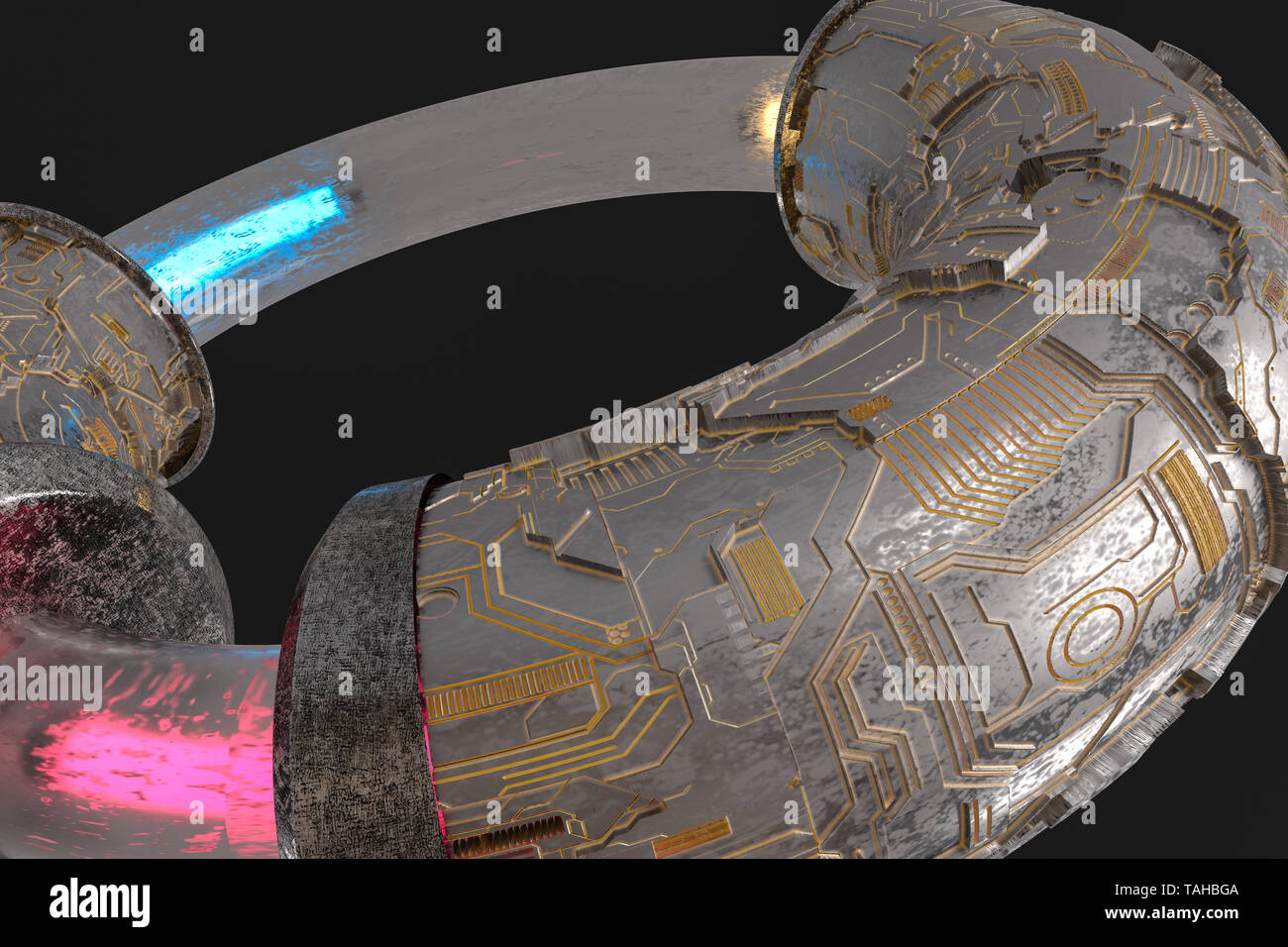 3d rendering, scientific mechanical ring in the outer space. Computer ...