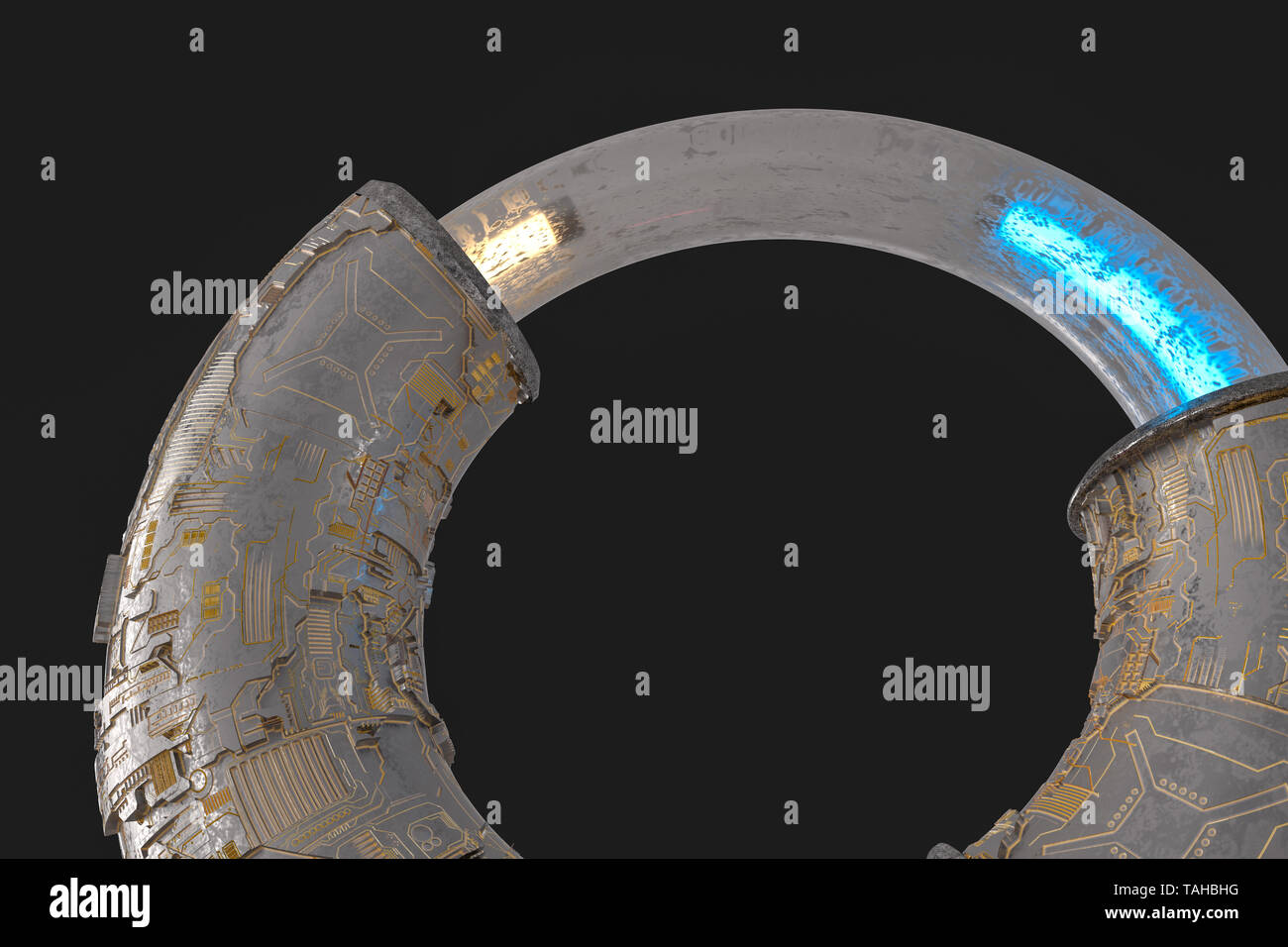 3d rendering, scientific mechanical ring in the outer space. Computer ...