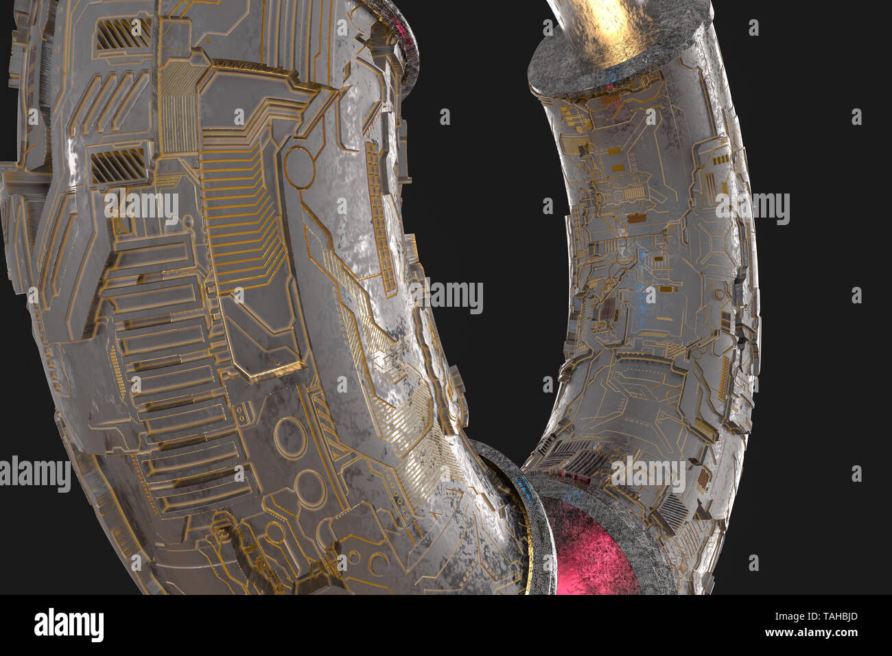 3d rendering, scientific mechanical ring in the outer space. Computer ...