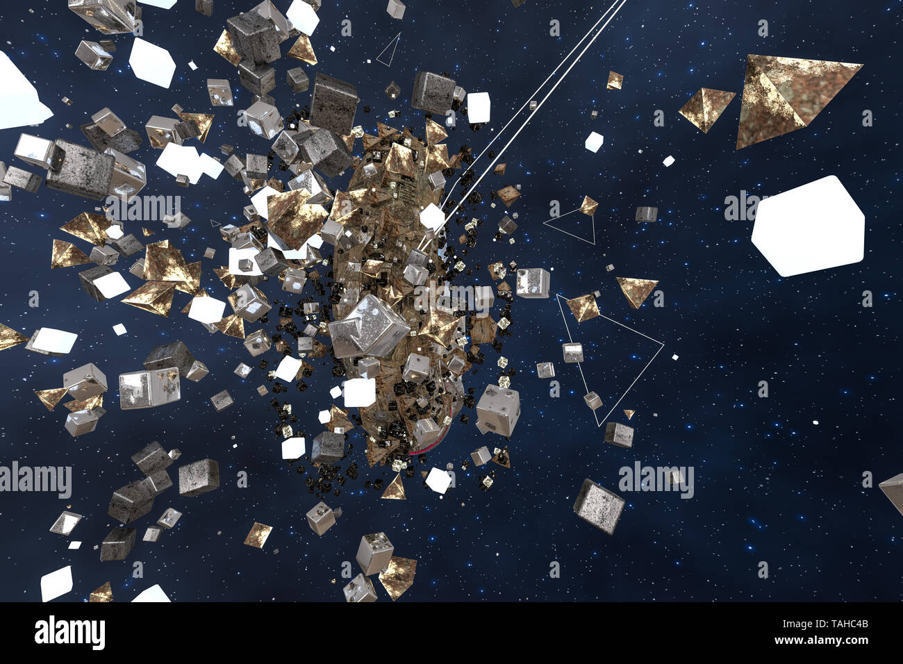 3d rendering, scientific mechanical ring in the outer space. Computer ...