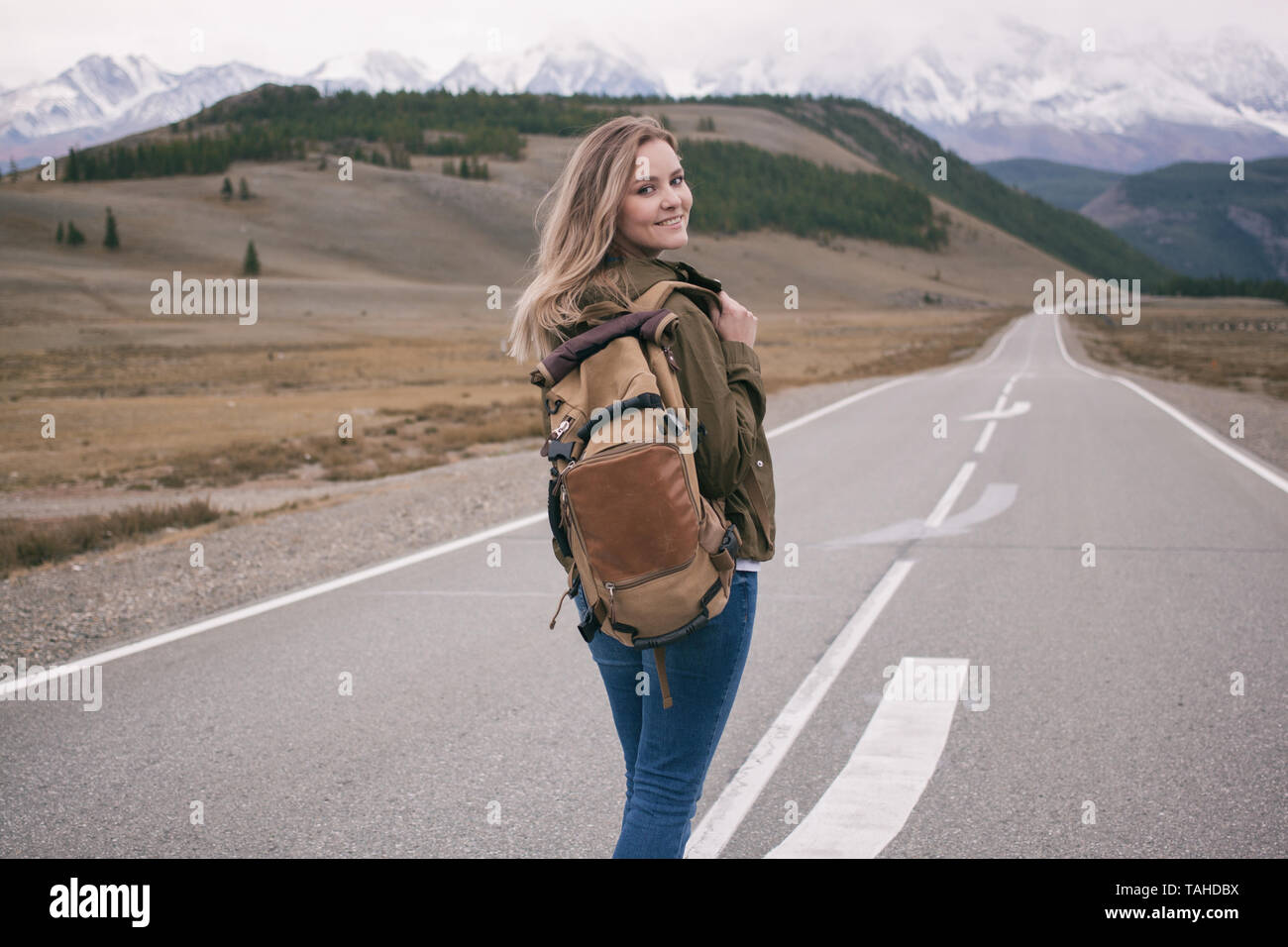 Backpack road trip hi-res stock photography and images - Alamy