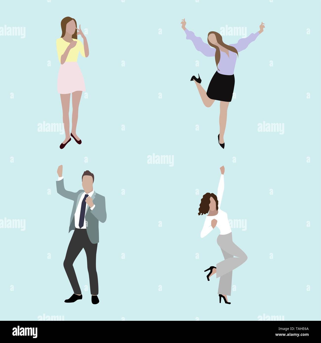 Happy people, joy man and woman. People happily jump and rejoice ...