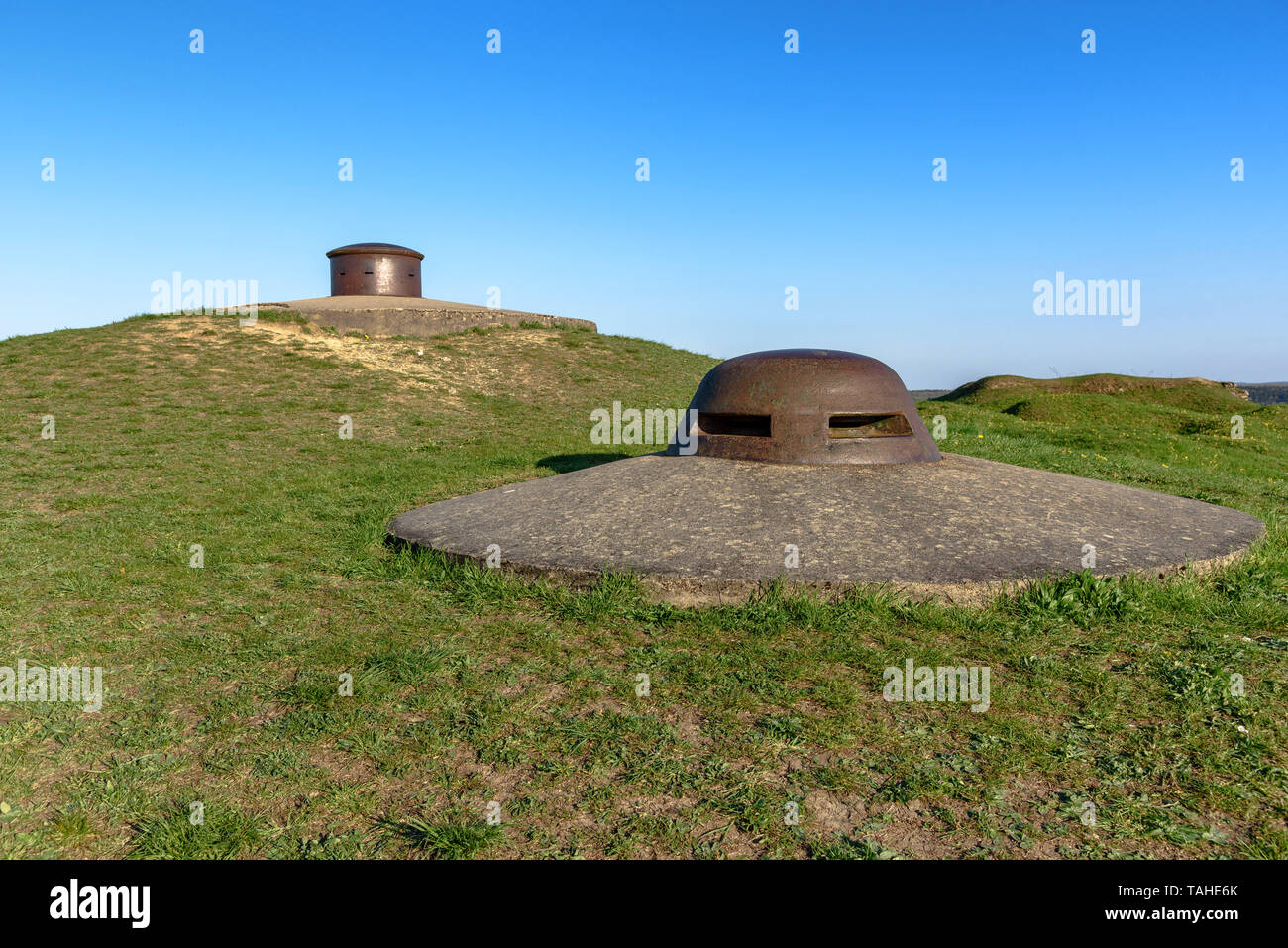 The tops of bunkers in the ground at the remains of Fort Douaumont from ...