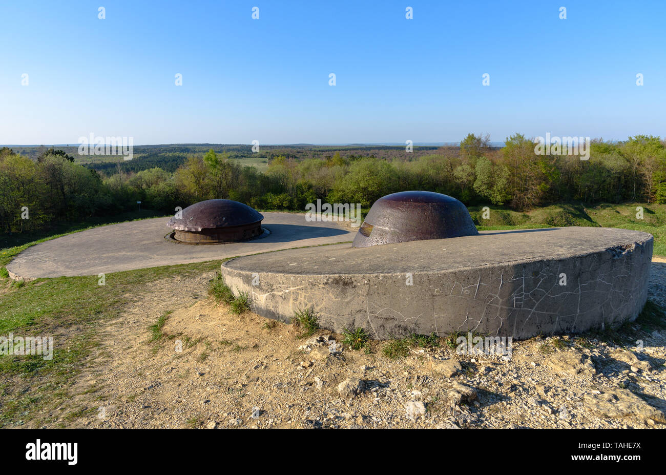 The tops of bunkers in the ground at the remains of Fort Douaumont from ...