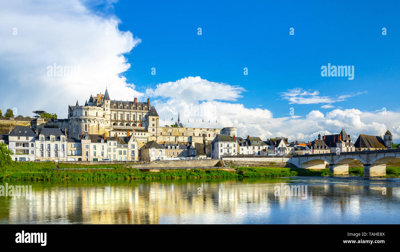 Beautiful view on the skyline of the historic city of Amboise with ...