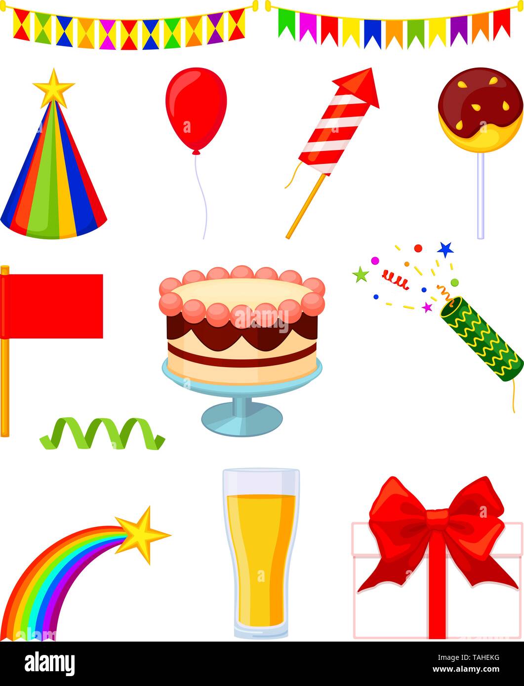 13 colorful cartoon party elements set Stock Vector Image & Art - Alamy