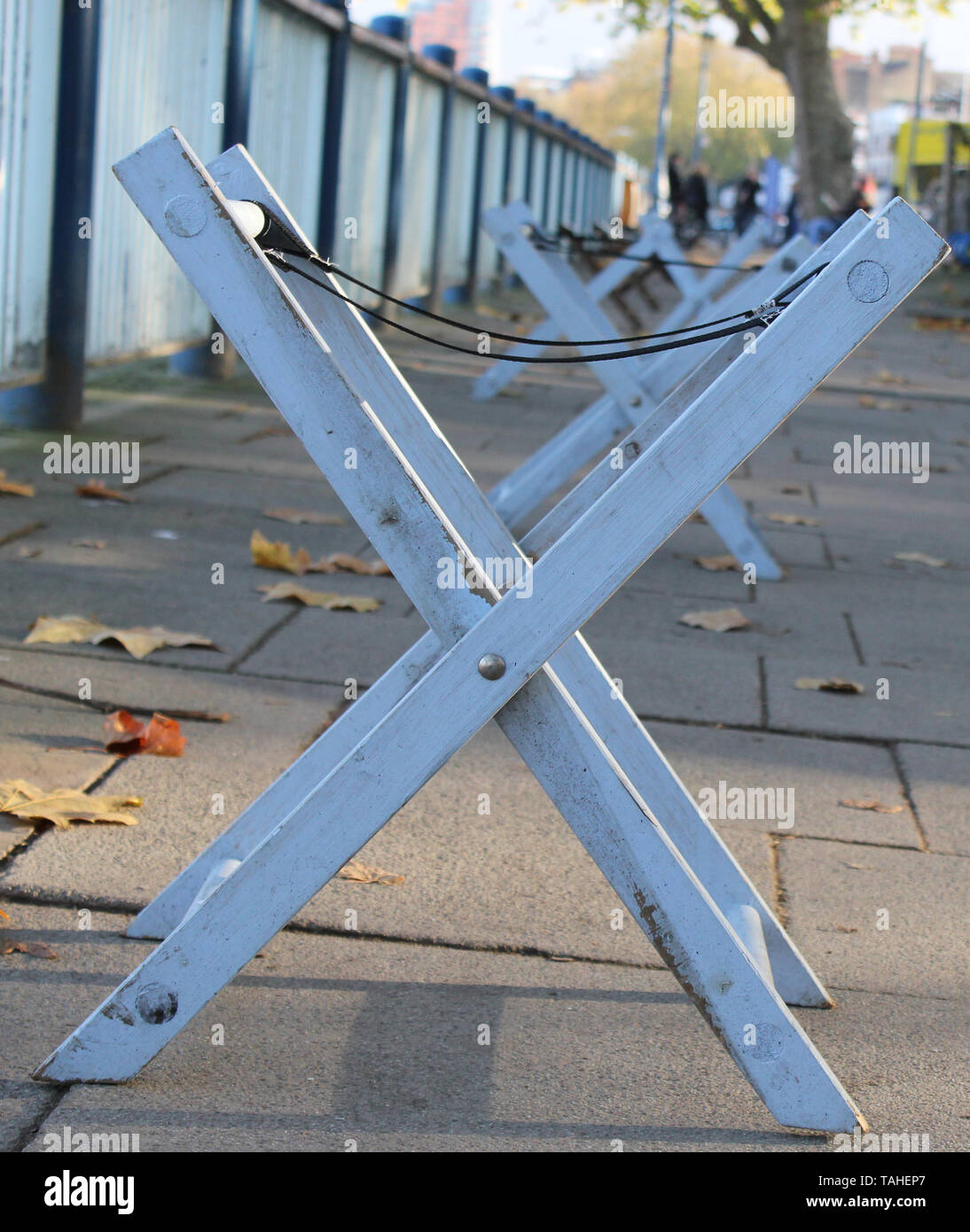 Wooden rowing boat trestles Stock Photo - Alamy