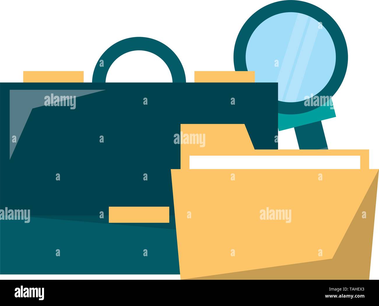 Business briefcase folder and magnifying glass vector illustration ...