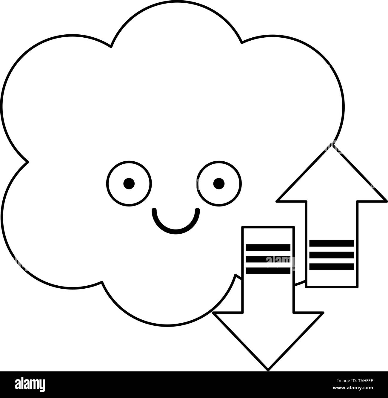 Cloud computing cute cartoon in black and white Stock Vector Image ...