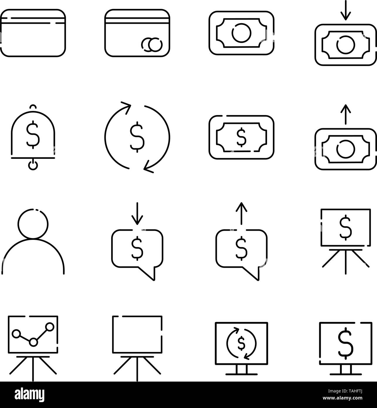 Financial operations outline icons set, currency conversion, money ...