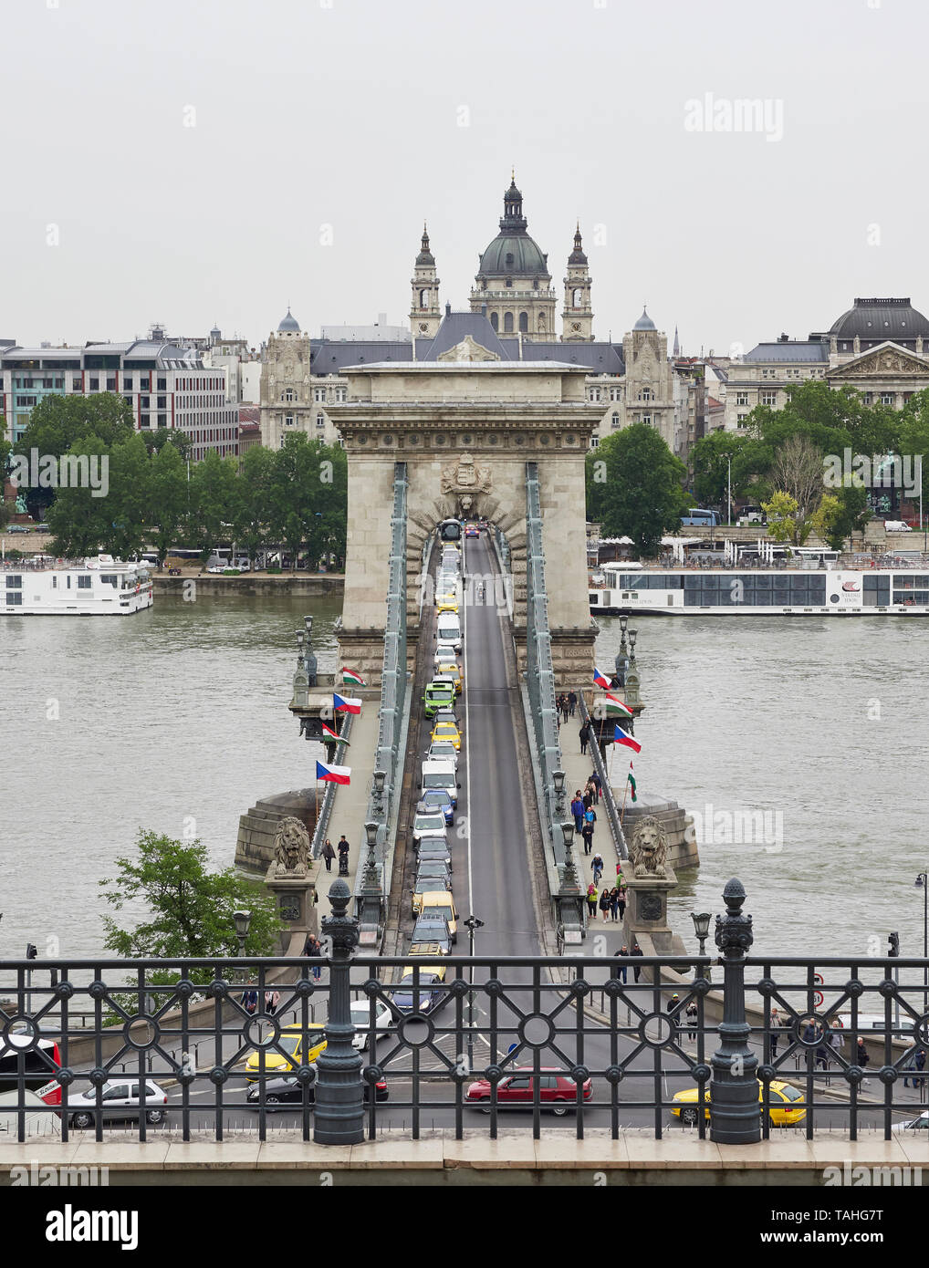 Budapest and the Széchenyi Chain Bridge over the river Danube built by ...